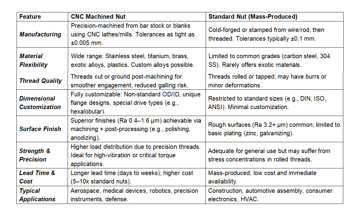 Custom Machined Nuts CNC Machined Threads for Vibration Resistance ...